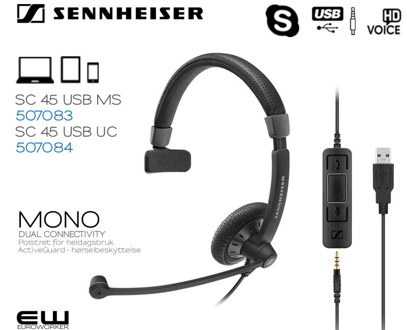 Sennheiser SC 45 3,5mm & USB CTRL & MS Headset ( 507084 & 507083)-headset