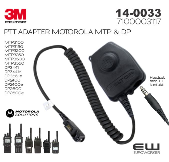 3M Peltor 14-0033 PTT Adapter til Motorola MTP3000 & DP2000-serie