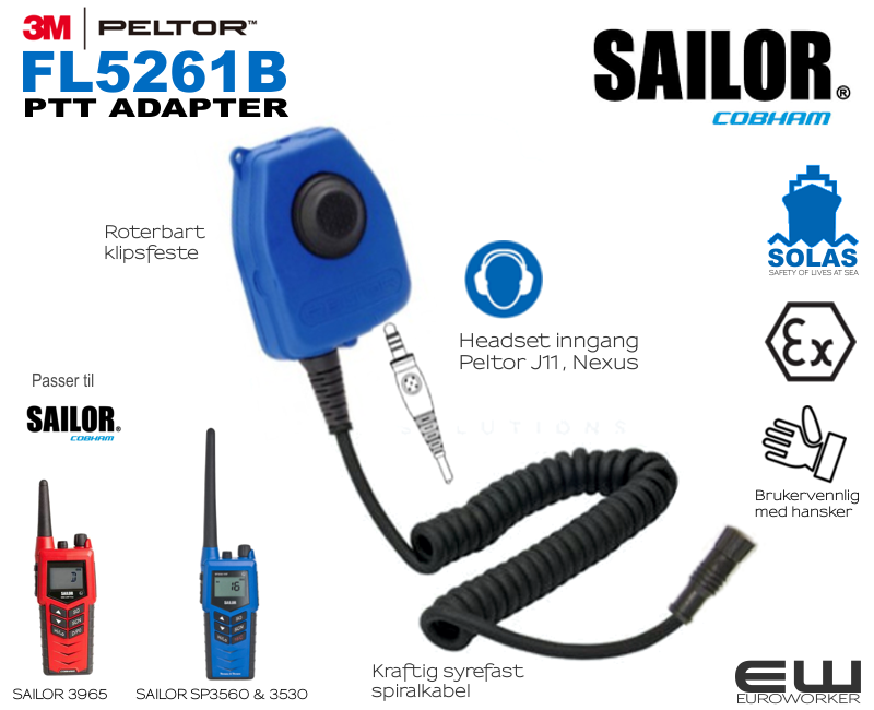 3M Peltor FL5261B Atex PTT Adapter til Sailor UHF & VHF (3965, 3560 ...