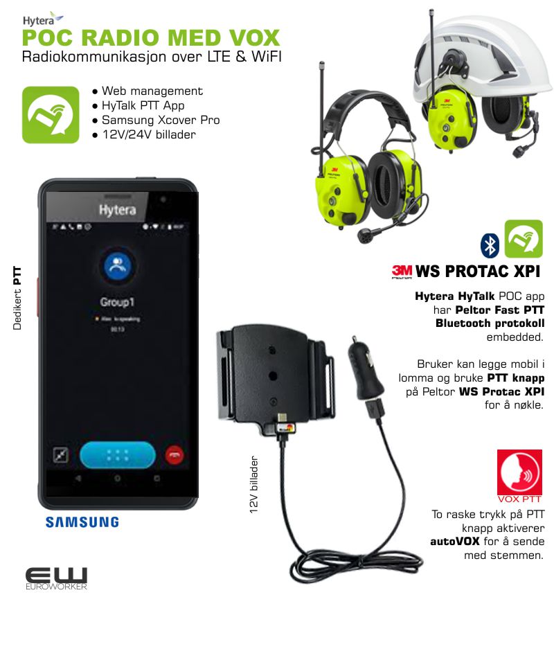 Hytera Hytalk POC med Peltor WS Protac XPI (4G, WiFI, POC, PTT)
