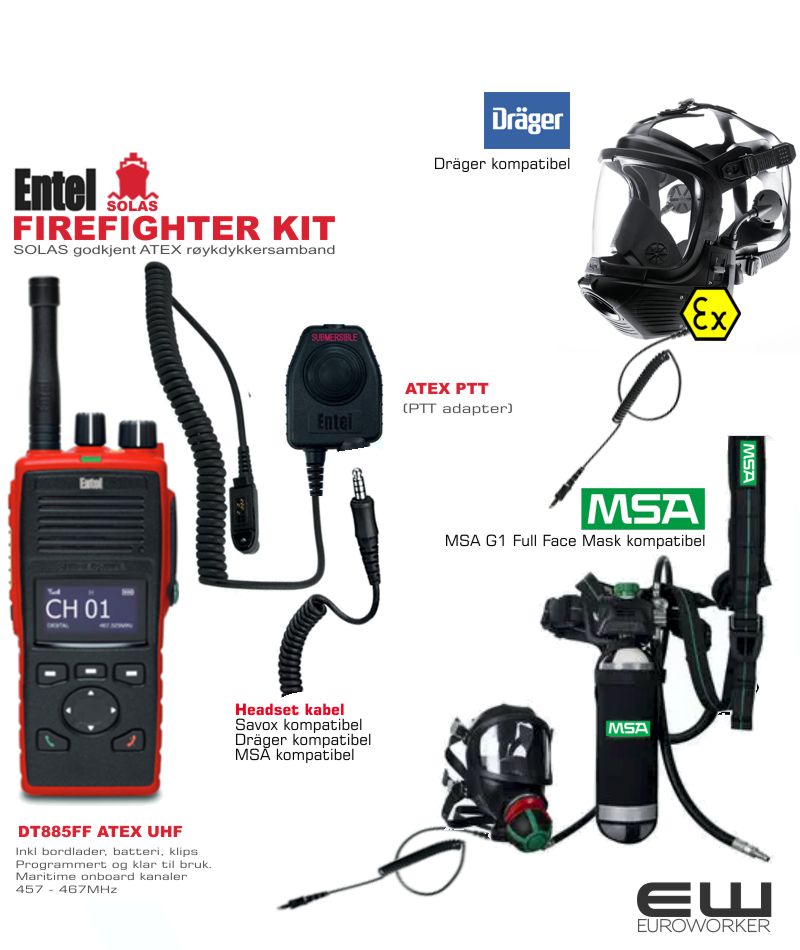 Entel DT885FF - ATEX Røykdykker Marine Radio (UHF, IIB 2W, Solas, Med 2 ...