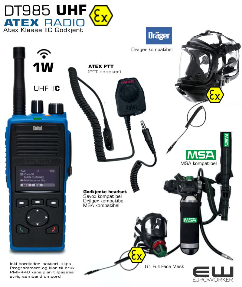 ENTEL DT985 Atex UHF (EU Directive 94/9/EC T4 GASS godkjent)