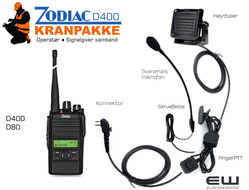 Zodiac D400 Handsfree PTT Kit for Kranførere (D400, D80)