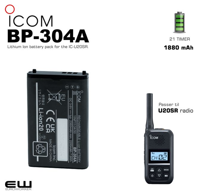 Icom BP-304A Lithium Ion battery for IC-U20SR.