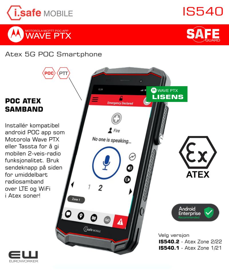i.safe IS540 Atex 5G POC Radio & Smartphone (Android 12)
