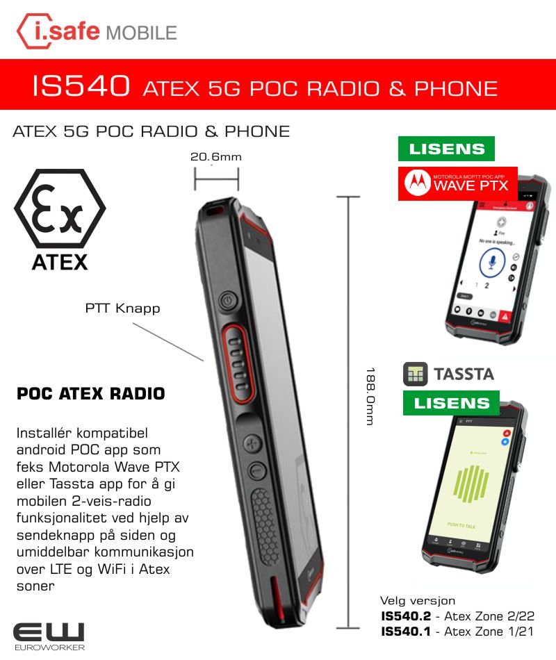 i.safe IS540 Atex 5G POC Radio & Smartphone (Android 12)