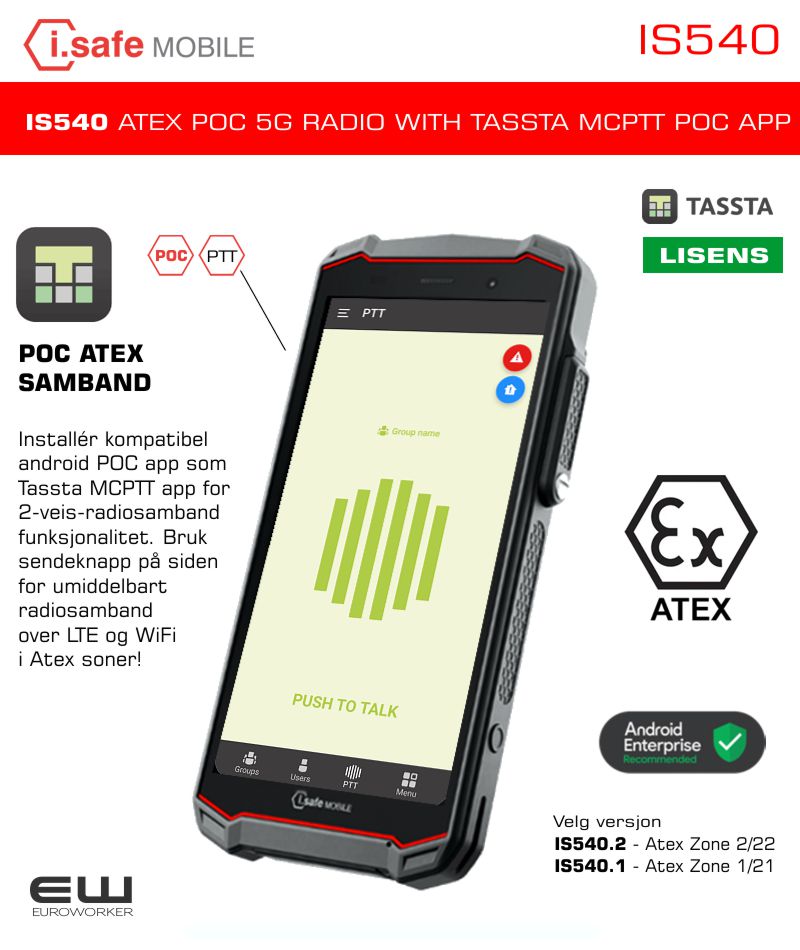 i.safe IS540 Atex 5G POC Radio & Smartphone (Android 12)