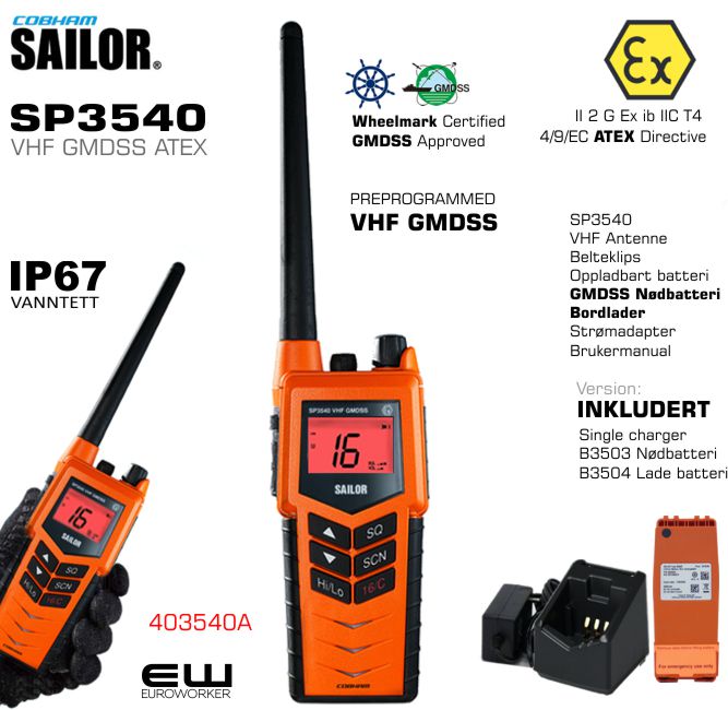 Sailor SP3540 VHF Atex GMDSS Radio - 403540A-B3503 - Euroworker