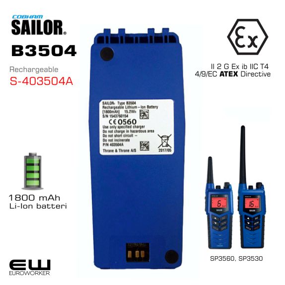 Salior B3504 Rechargable Atex Battery 1800 mAh (SP3530, SP3560) S-403504A