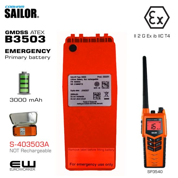 Sailor B3503 GMDSS Atex Emergency Battery for SP3540 (3000mAh) - S-403503A