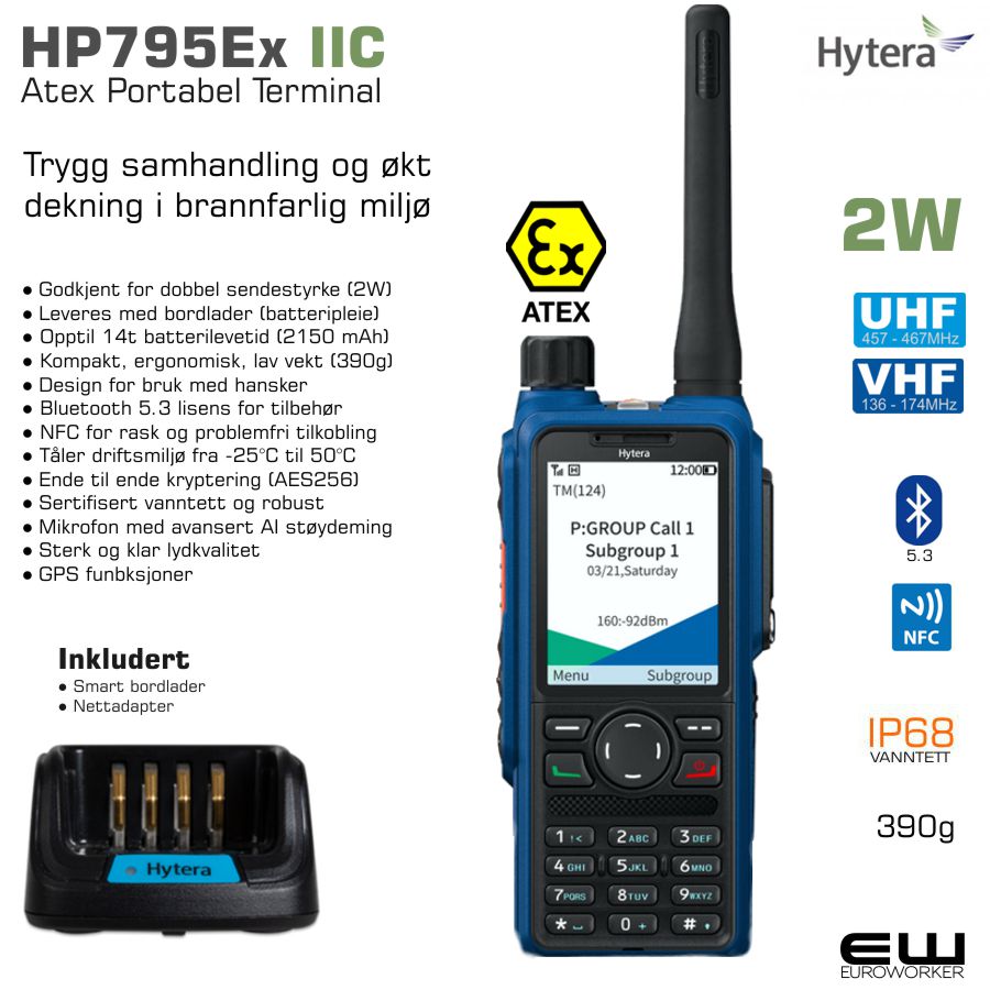 Hytera HP795EX IIC Atex Terminal (UHF, Bt, IP68, GPS, AI)
