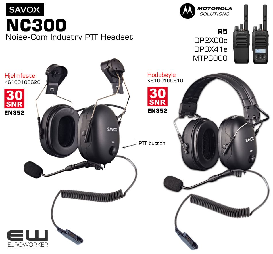 Savox Noise-COM 300 Industriheadset med PTT (EN352), NC300