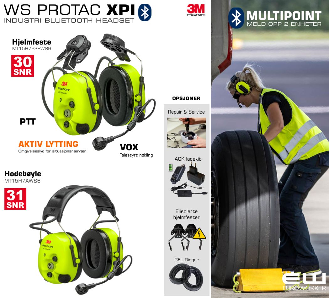 3M Peltor WS Protac XPI Bluetooth Headset (FLX2) WS_protac_XPI_Peltor ...