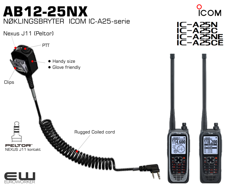 INDUSTRIHEADSET :: PTT ADAPTER (NØKLINGSBRYTER) :: Icom IC-A25N PTT ...