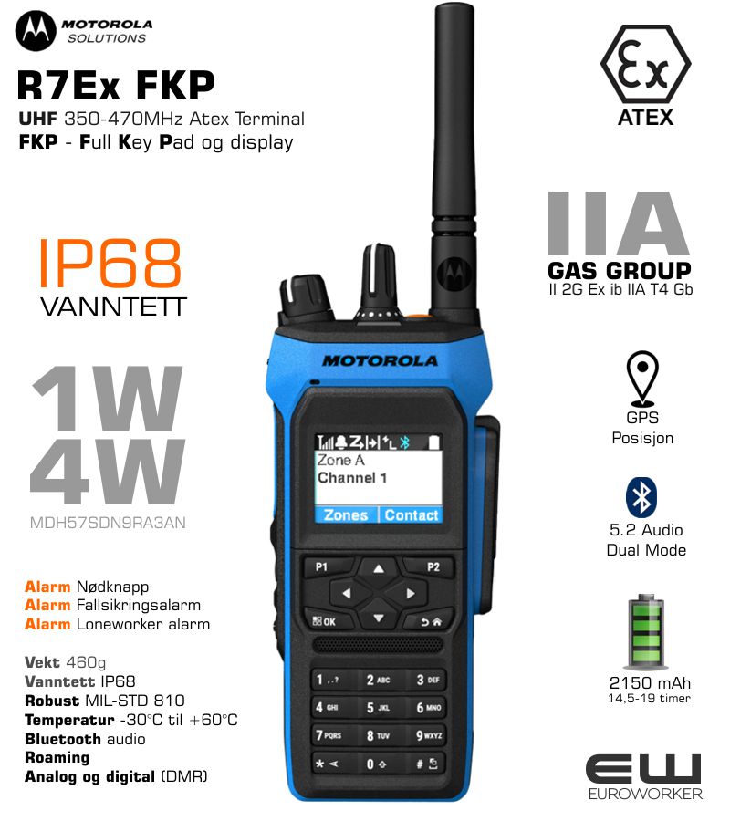 Motorola Mototrbo R7Ex - UHF Atex Håndholdt terminal (400-470, IP68, BT ...