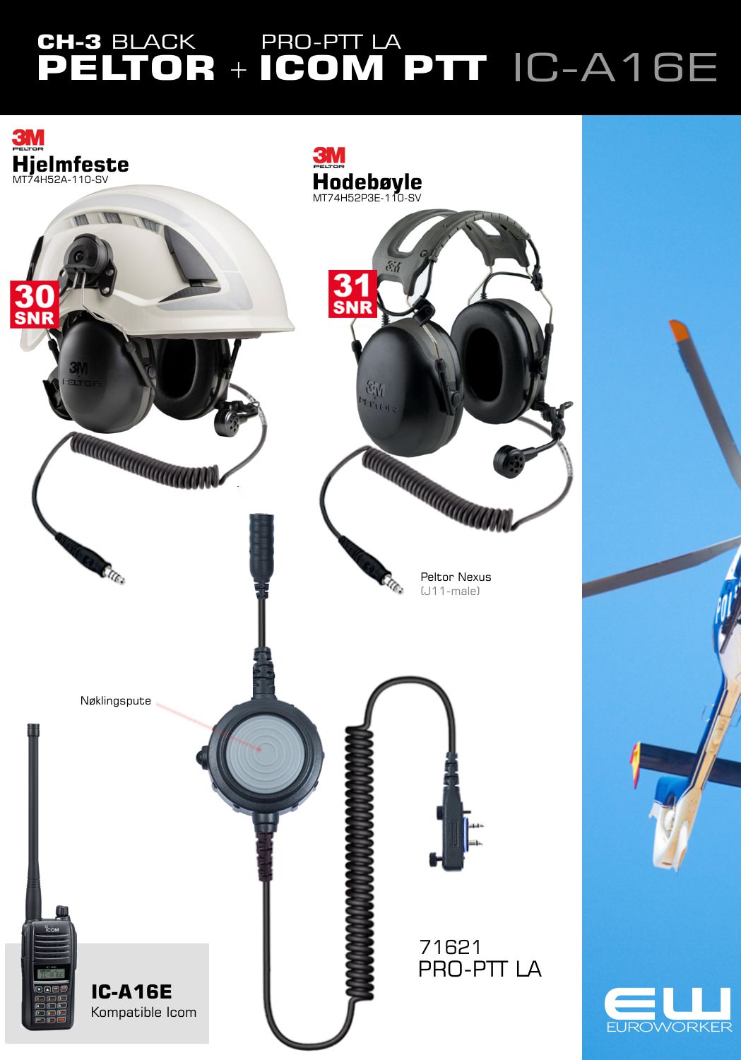 3M Peltor CH-3 Nexus headset med PRO PTT-Adapter (LA-feste, J11, IC ...